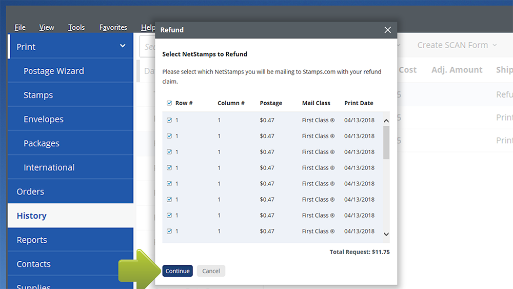 Request an Envelope Refund – Stamps