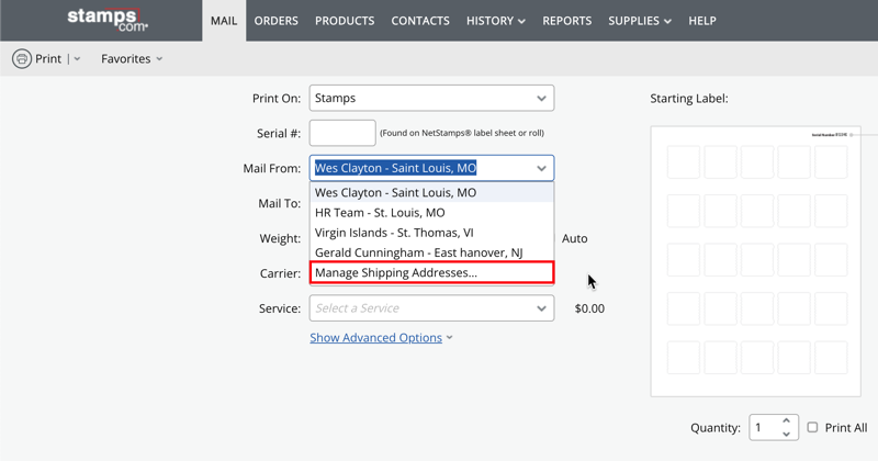 Manage Shipping Addresses – Stamps