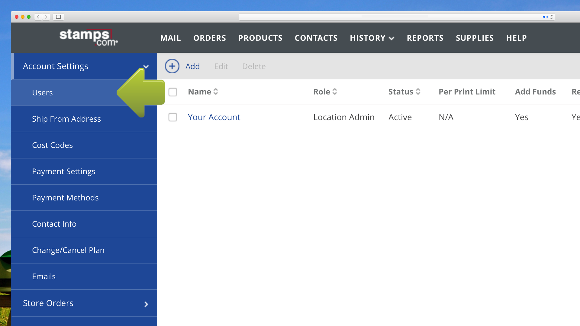 Manage Account Users – Stamps