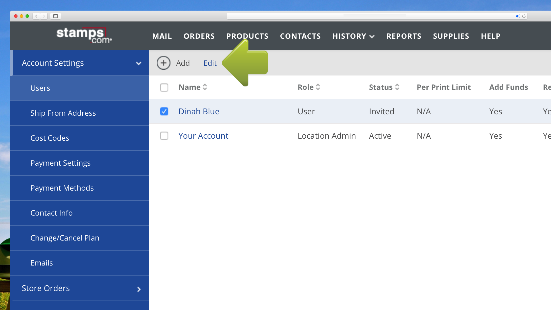 Manage Account Users – Stamps