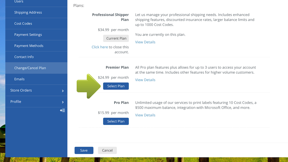 Change Your Account Service Plan – Stamps