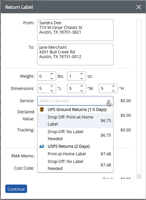 Create Return Labels – Stamps