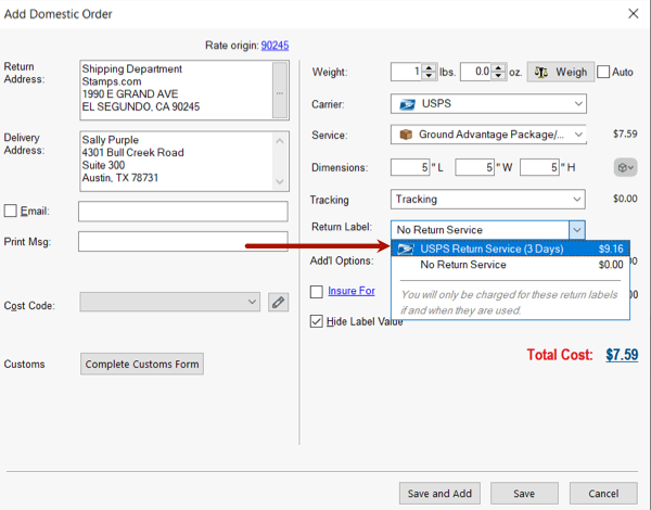 Create an Ecommerce Return Label – Stamps