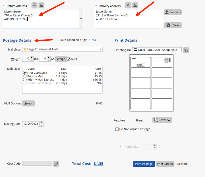 Printing Address Labels – Stamps
