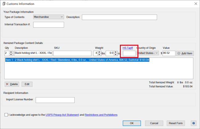 Add HS Codes to Customs Forms – Stamps