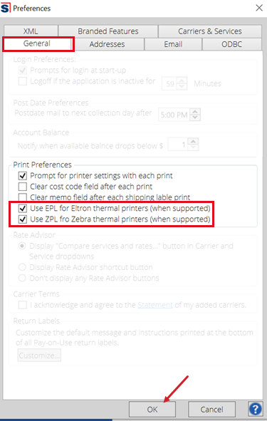 Set Thermal Printer Preferences – Stamps