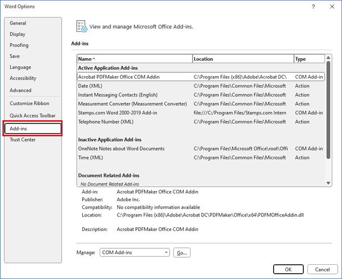 Troubleshoot Microsoft Word & Outlook Plug-ins – Stamps