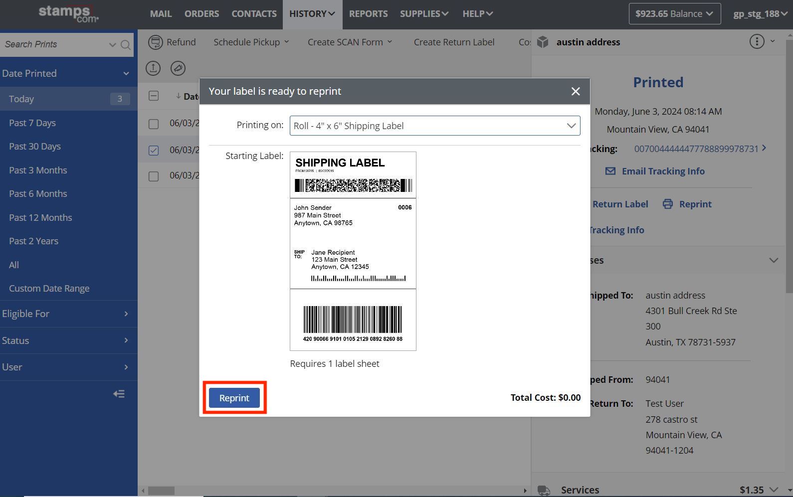 Reprint Shipping Labels Stamps