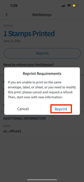 Reprint NetStamps in Stamps.com Mobile – Stamps