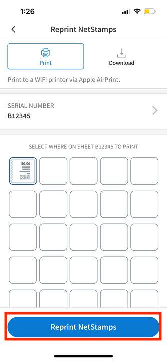 Reprint NetStamps in Stamps.com Mobile – Stamps