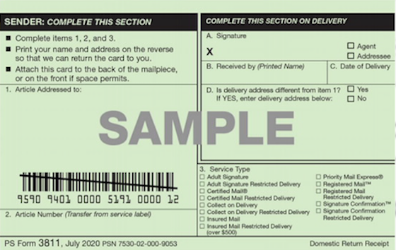Send Certified or Registered Mail – Stamps