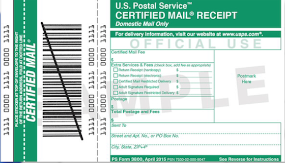 Send Certified or Registered Mail – Stamps