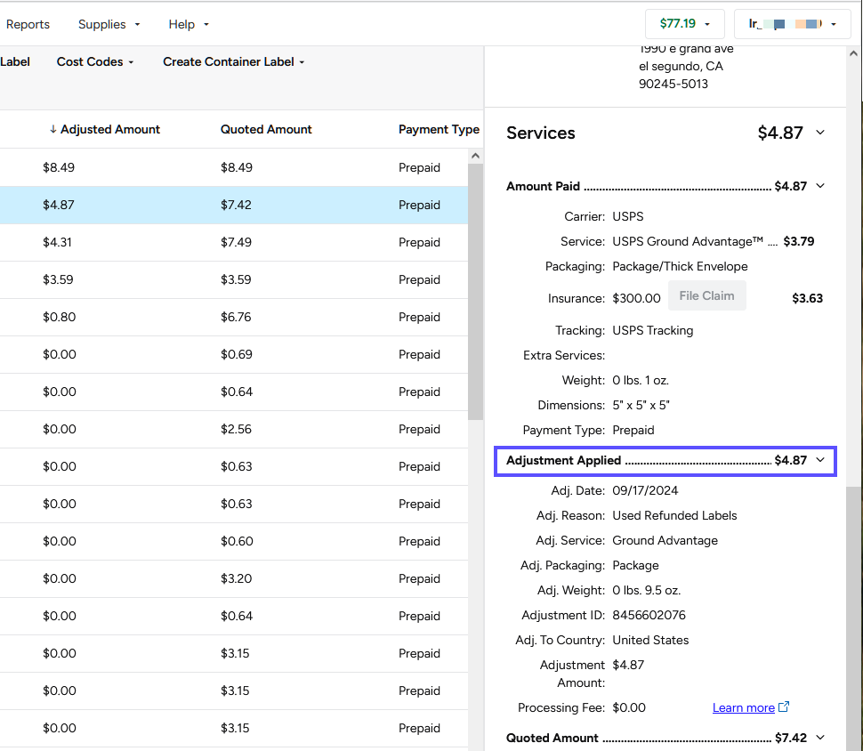 Post-Shipment Billing Adjustments – Stamps
