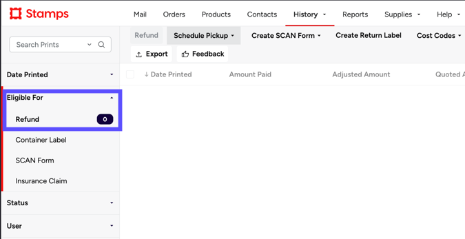 Request an Envelope Refund – Stamps