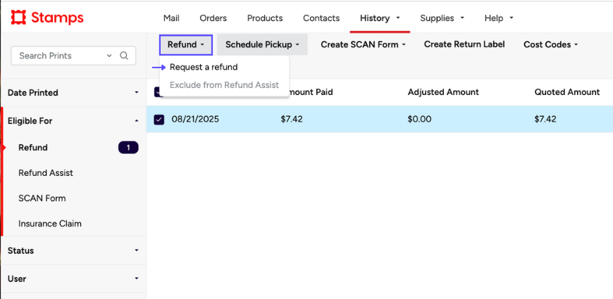 Request a Label Refund – Stamps